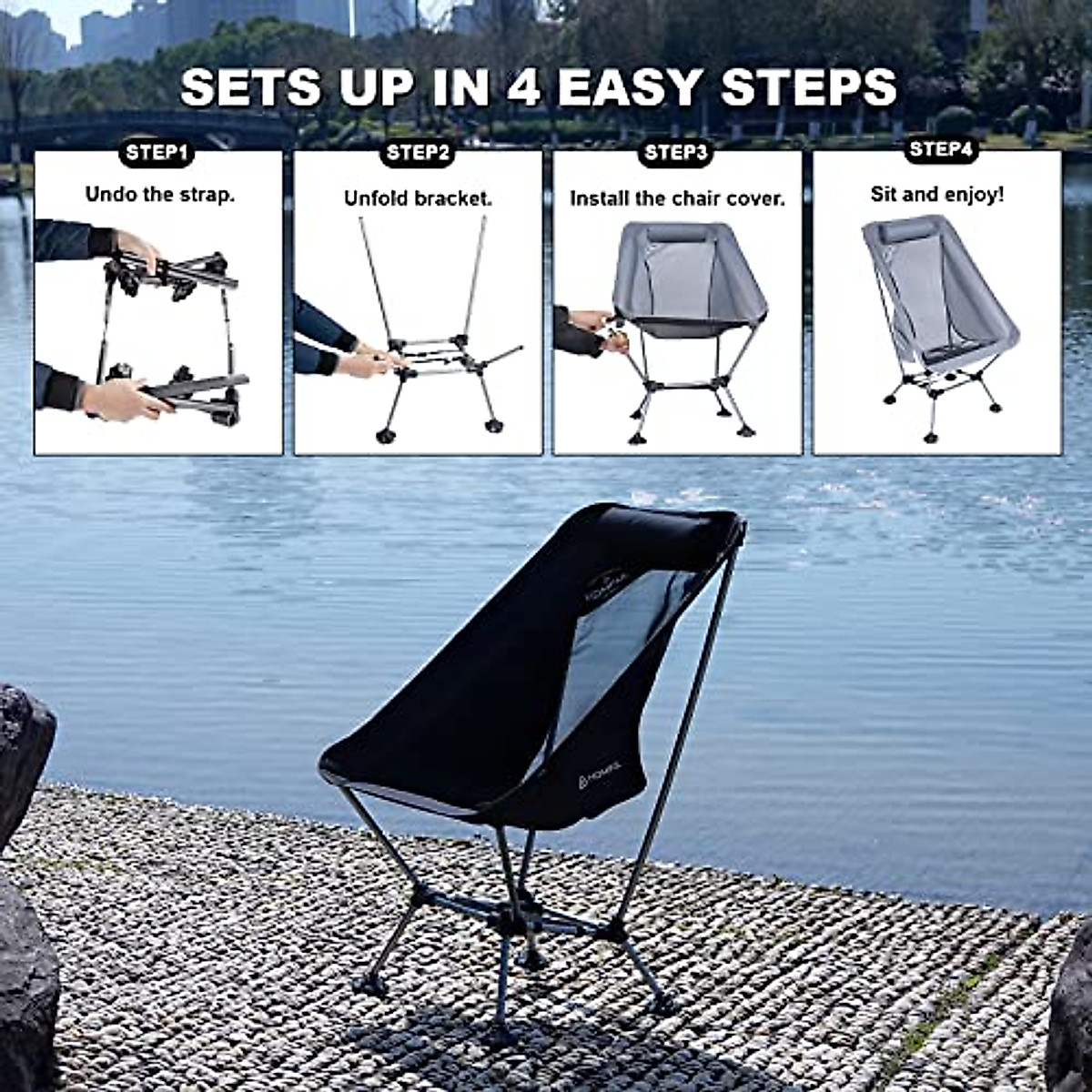 HITORHIKE Camping Chair with Nylon Mesh and Comfortable Headrest Ultralight High Back Folding Portable Compact for Camping, Hiking, Backpacking, Picnic, Festival, Family Road Trip (Grey)