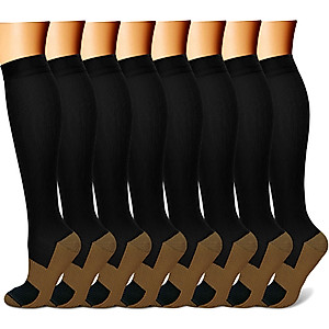 FEYHAY Copper Compression Socks(8 Pairs) for Men & Women 15-20 mmHg is Best Athletic & Daily for Running Flight Travel Climbing(L/XL