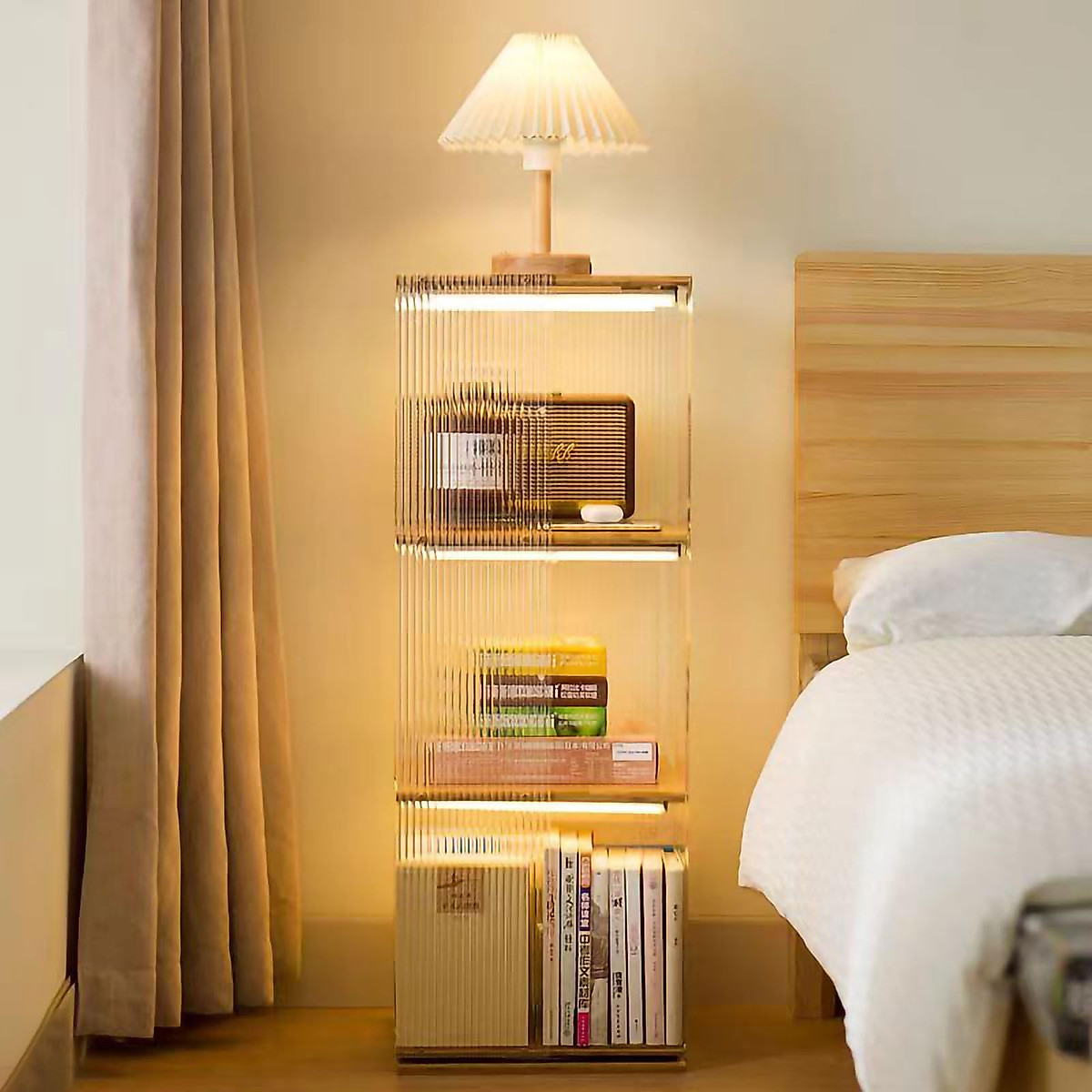 Huazzzyi Acrylic Rotating Bookshelf, 3 Tier Acrylic Book Tower 360 Rotating Bookshelf, 37IN Rotating Book Shelf Acrylic for Living Room, Study Room