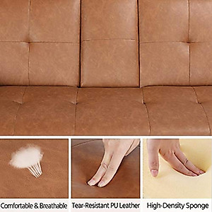 Topeakmart Adjustable Faux Leather Sofa Futon Modern Sofa Bed Convertible Sofa Couch Sleeper with Armrest Recliner Couch Home Furniture Brown