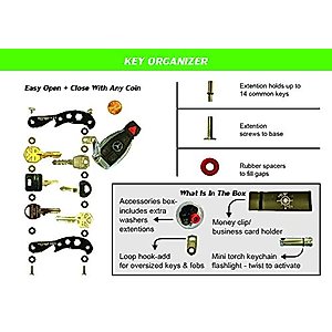 Beyond 9-2-5 Smart Key Organizer Keychain- Compact Pocket Holder Bar for 14 Keys-Multiple Key Chain Organizers-Flashlight, Bottle Opener and Multitool