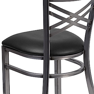 Flash Furniture HERCULES Series Clear Coated ''X'' Back Metal Restaurant Chair - Black Vinyl Seat