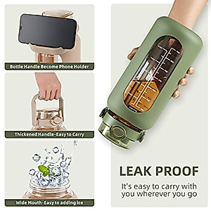 SIEROZUR 64oz Glass Water Bottle with Straw and Handle Lid Half Gallon Motivational Glass Bottle with Silicone Sleeve and Time Marker Large Reusable Sports Water Jug for Gym Home Workout