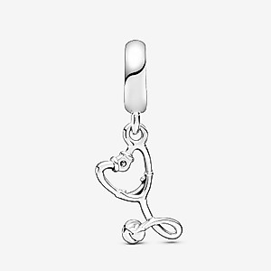EZ Tuxedo Stethoscope Heart Dangle Charms 925 Sterling Silver Pendant with Cubic Zirconia for Bracelets
