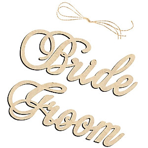 TOYANDONA Bride to be Sign 2pcs Wedding Chair Banner Bride Groom Wood Sign Letter Wall Hanging Decoration Wedding Photo Booth Prop Anniversary Party Decor Supplies Beige Bride and Groom Chair Signs