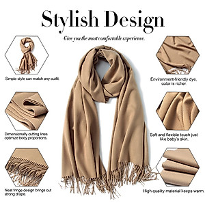 maamgic Women's Scarf Pashmina Shawls and Wraps for Evening Dresses Travel Office Winter Wedding Cashmere Feel Large Scarves Tan/Camel