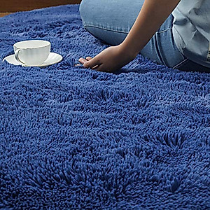 YOH Fluffy Shag Fur Area Rugs for Bedroom Girls Rooms Kids Rooms Nursery Decor Mats Non-Slip Plush Furry Fur Rugs Indoor Home Accent Floor Carpet, Oval 2.6'x5.3', Indigo