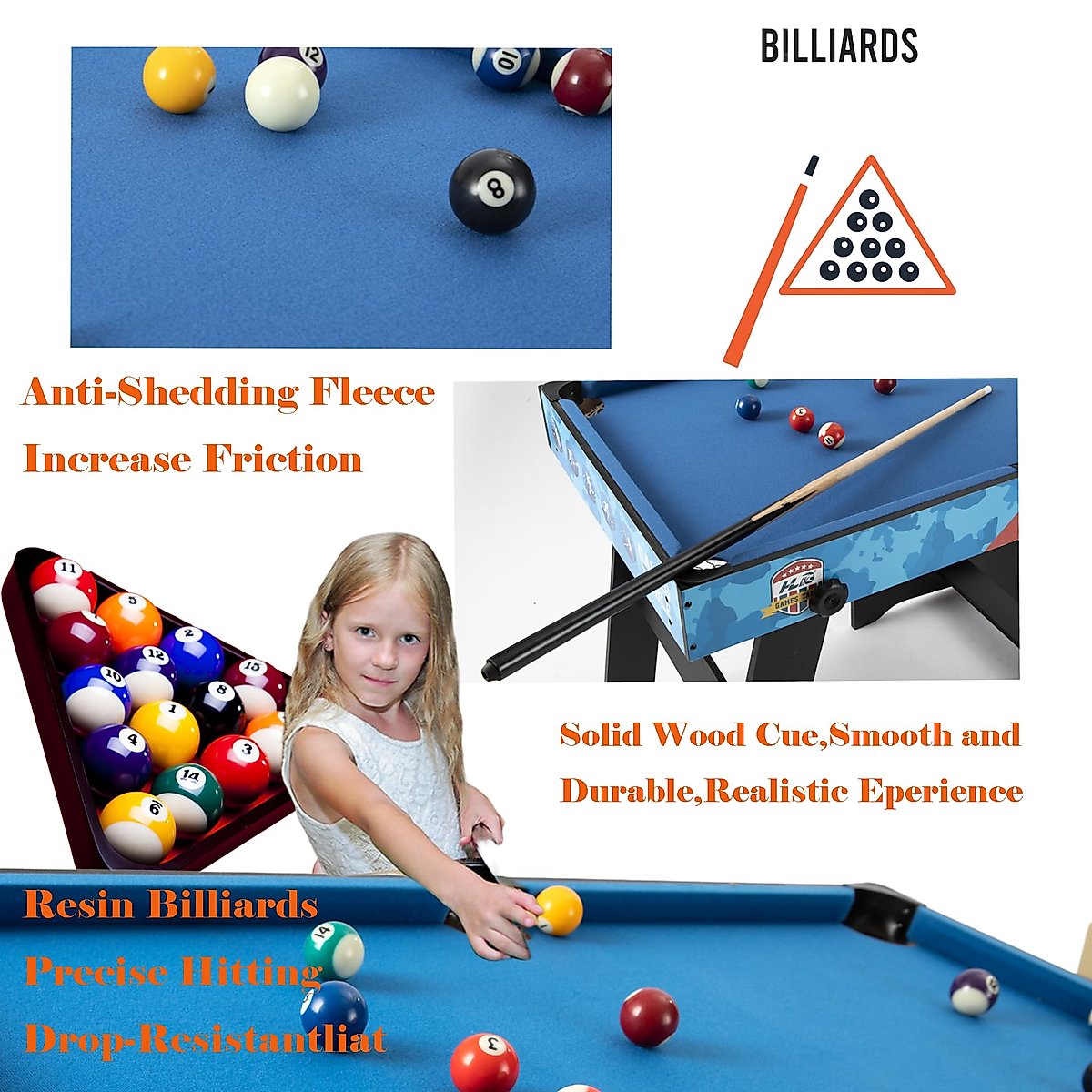 HLC 4FT Multi Function Combo Game Table with Pool Billiard Slide Hockey Foosball Basketball and Table Tennis
