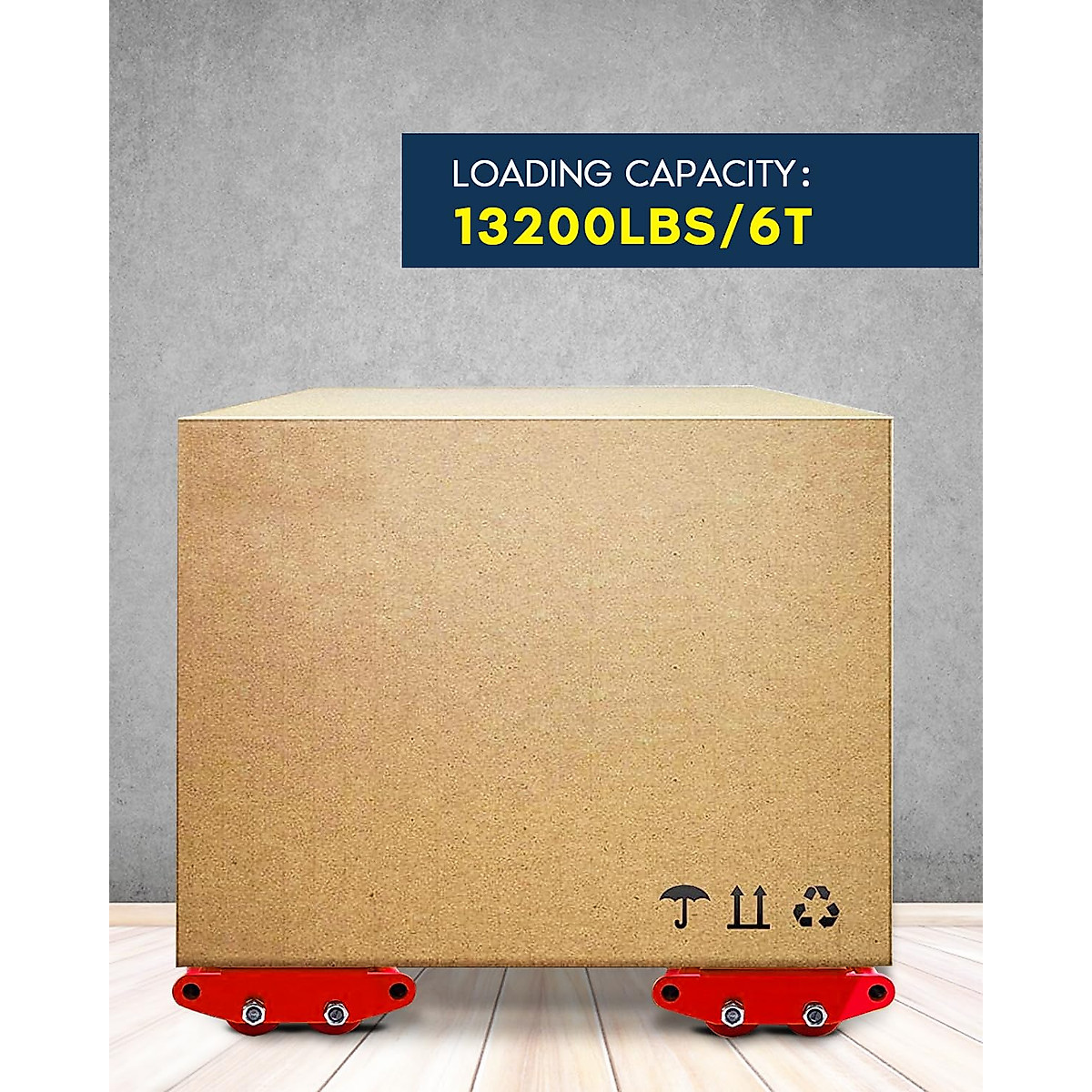 FAHKNS Machinery Moving Skate Heavy Duty Machinery Skates Cargo Mover 6T Machine Skates with 360° Rotation Cap 4 PU Rollers for Heavy Duty Industrial Moving Equipment(Red)