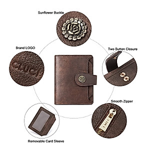 CLUCI Small Wallets for Women RFID Blocking Leather Trifold Compact Credit Card Holder with ID Window Ladies Zipper Coin Purse Coffee