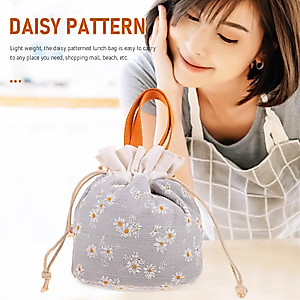 Cabilock Lunch Bag Insulated Folding Lunch Bag Bento Box Drawstring Bag Portable Lunch Holder Daisy Pattern Bento Box Bag Cute Tote