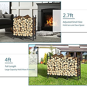 smusei 4Ft Firewood Rack Outdoor Indoor Heavy Duty Log Holder Adjustable Metal Wood Storage Rack Stand for Fireplace, Porches, Patios Black