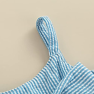 Toddler Baby Girls Sleeveless Dress Front Bowknot Stripe Sling Summer Jumpsuit Princess Casual Romper (Blue, 3-6 Months)