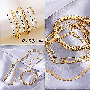 IFKM 6 PACK (24 PCS) Boho Gold Chain Bracelets Set for Women Girls, 14K Gold Plated Multiple Layered Stackable Open Cuff Wrap Bangle Adjustable Link Italian Cuban Jewelry for Women Girls Gift