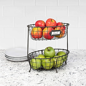 Spectrum Diversified Vintage Living Oval Server Stacked, 2-Tier Bowls, Dining Table & Kitchen Counter Organizer, Modern Fruit Basket Stand, Industrial Gray (A19676)