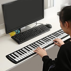 Portable 61-Keys Roll up Piano, Soft Silicone Flexible Electronic Digital Music Keyboard Piano Fit for Piano Beginner Support Recording, Playback, Programming