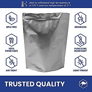 Wallaby 60х 1 Gallon Mylar Bag 7.5mil for Food Storage with 400cc Oxygen Absorbers & Labels - 10"x14" Stand-Up Heat Seal Bulk Resealable Gusset Ziplock Foil Bag for Freeze Dryer, Dehydrated Dried Food