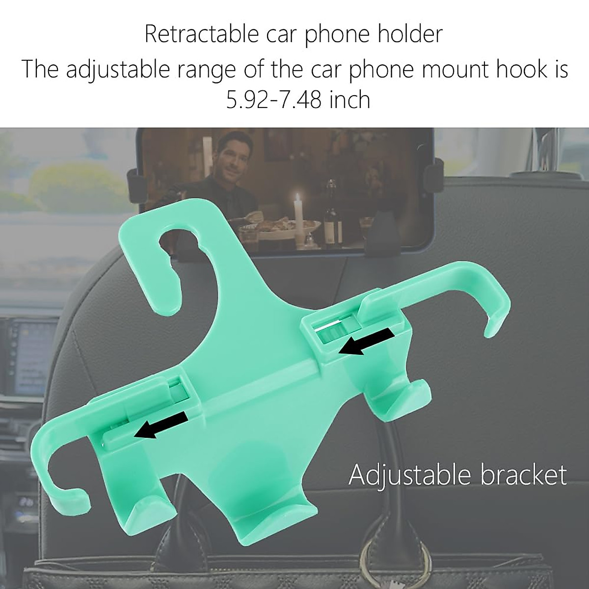 2PCS Headrest Hooks for Car,2-In-1 Multipurpose Car Hooks with 3 Car Purse Hook & Adjustable Phone Mount for Car,Universal Car Seat Hooks(Black)