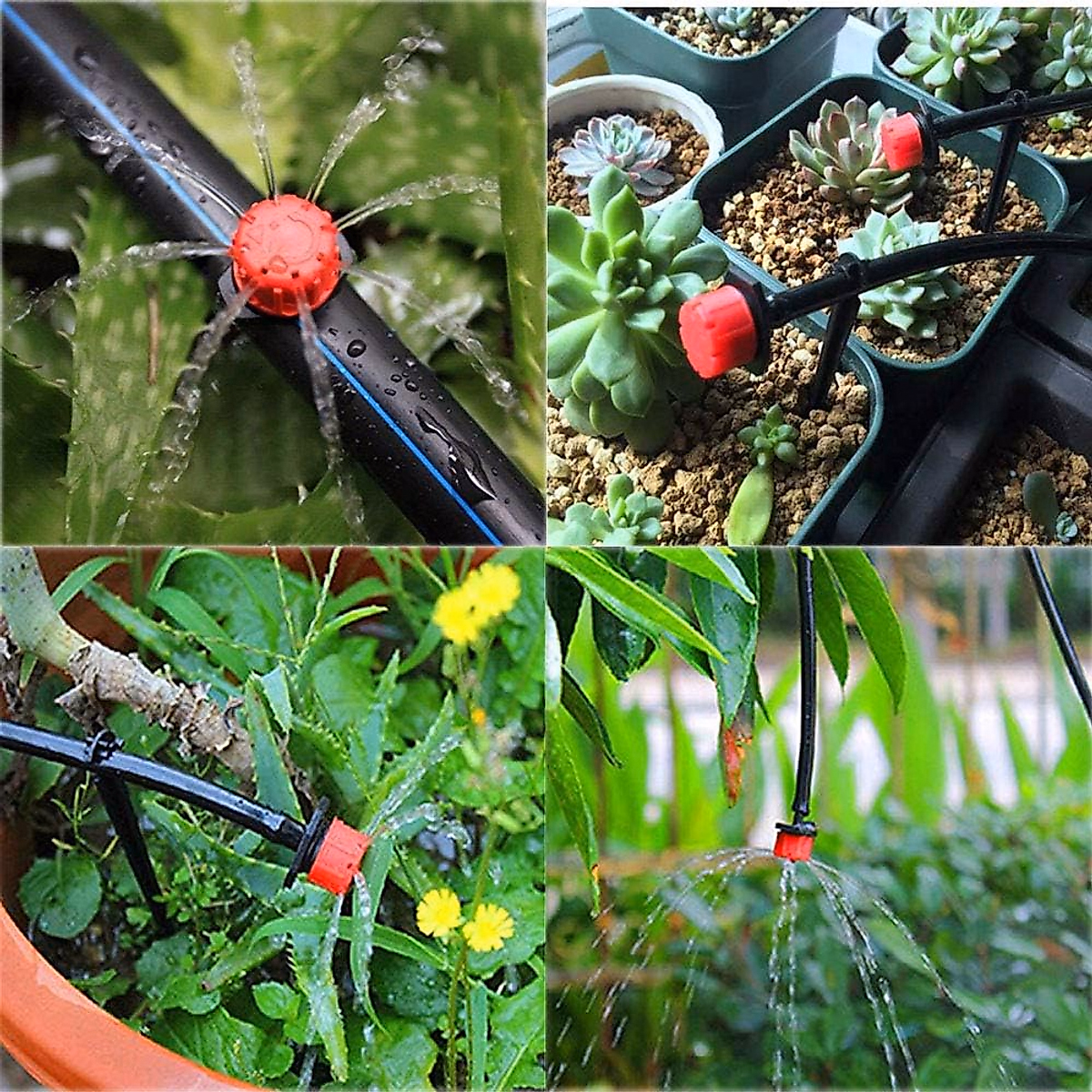 Kalolary 200Pcs Adjustable Drip Irrigation Emitters, 1/4Inch Adjustable Micro Drip Irrigation System Watering Sprinklers Anti-Clogging Emitter Dripper Red Garden Supplies