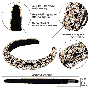 QIANXUAN Crystal Rhinestone Headbands For Women White Pearl Headbands For Girls Padded Headband Black Velvet Jewelry Chain Hairband Handmade Pearly Flower Retro Filling Diamond Hair Accessories
