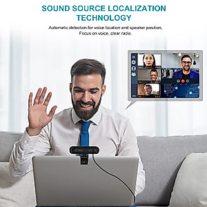 3 in 1 Webcam - 2K HD USB C Webcam with Microphone and Speaker, Stereo Sound & Noise-Cancelling Mics, Privacy Cover, Light Correction, Autofocus Conference Web Camera for Computer/Laptop/PC/Monitor