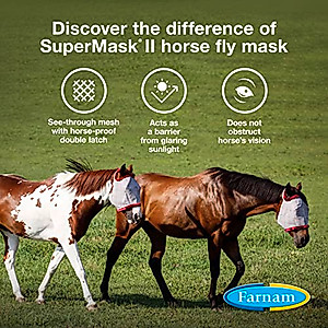 SuperMask II Fly Mask Without Ears for Smaller Horses or Arabian Horses, Full Face Coverage and Eye Protection from Insect Pests, Structured Classic Mesh with Plush Trim, Small Horse/Arabian Size