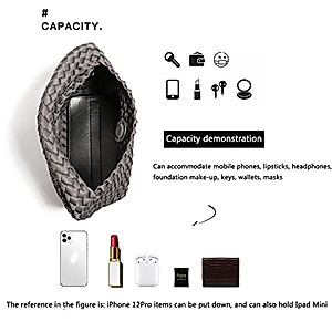 Fashion Tote Satchel Ladies Handmade Woven Hobo Handbags Adjustable Shoulder Bucket Bag Top-handle with Purse for Women (Apricot)