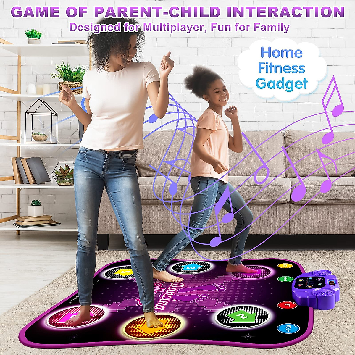 Jugana Kids Dance Mat Toys, Electronic Music Dance Pad with Light Up 6-Button & Wireless Bluetooth, Dance Game Toys for 3-12 Year Old Kids Girls Boys