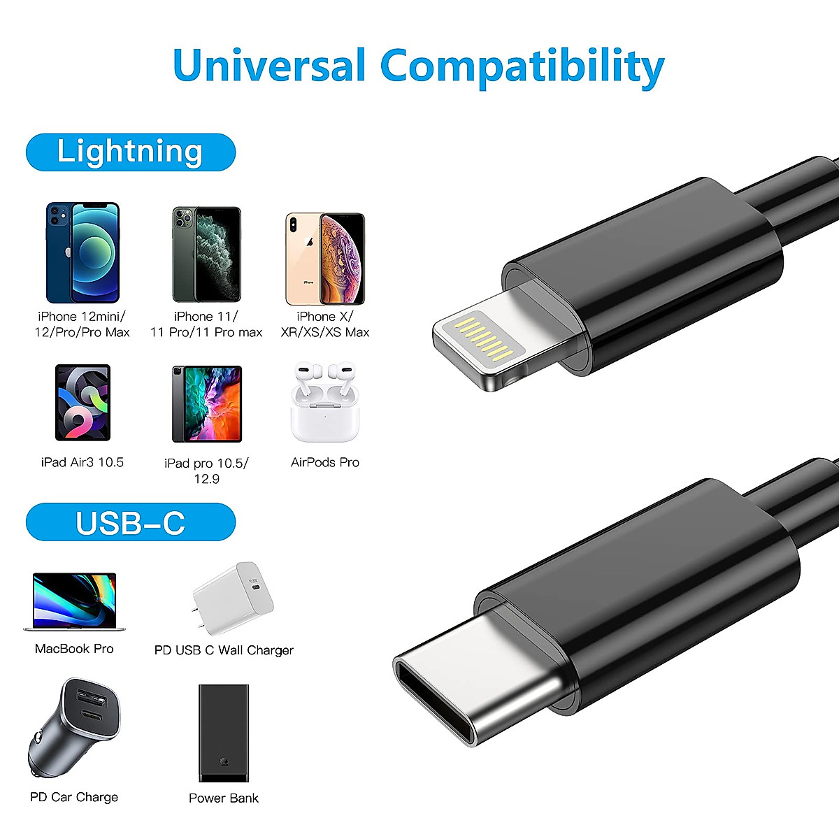 hibiker 3Pack USB C to Lightning Cable 10FT