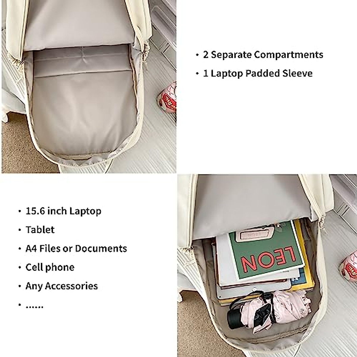 BILIPOPX Kawaii Backpack with Cute Accessories Aesthetic 15.6 Inch Laptop Backpack Pendant (White)