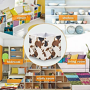 Cube Storage Bins 11 x 11 Cow Printed Storage Cubes for Shelf Closet Collapsible Cubby Organizer Basket Black Brown