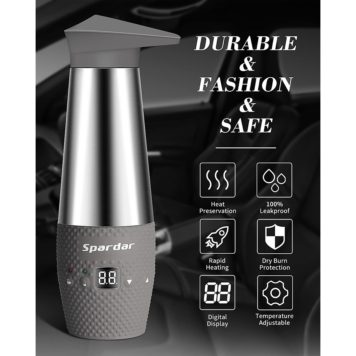 Spardar 12V Car Kettle Boiler Electric Travel Portable Kettle Fast Water Boiler & Heater with LED Indicator Light for Water, Tea, Coffee and Milk