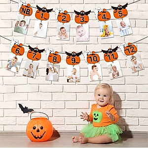 Halloween 12 Month Photo Banner with clip for Halloween First Birthday Decorations Halloween 1st Birthday Photo Banner for Boy/Girl The Spooky One Birthday Party Decorations