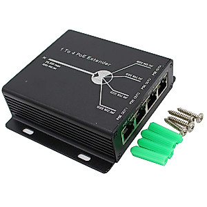 POE Extender RJ45 4-Port 10/100M IEEE802.3at (Power-in) to IEEE802.3af (Power-Out) for Ethernet/PoE Power AP, IP Camera, IP Telephone and Other Network equipments
