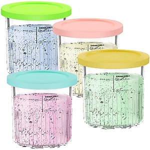 Replacement For Ninja Creami Deluxe Pints and Lids-4 Pack-24OZ Ice Cream Maker Pints Compatible with Ninja NC501 NC500 Series,11-in-1 Creamy Ice cream Containers Cups Dishwasher Safe