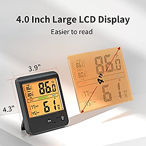 4" Digital Hygrometer Indoor Thermometer Temperature and Humidity Gauge Monitor Indicator Room Thermometer with Backlight LCD Display Humidity Meter
