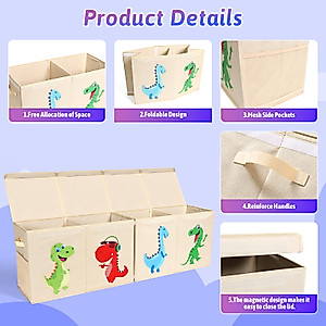 Extra Large Toy Chest for Boys, Collapsible Toy Storage Boxes with Magnetic Lid, Dinosaur Toy Box for Toys, Clothes, Blankets, Books, 51.96"x11.81"x15.75", Beige