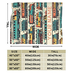 Homieblanket Custom Train Blanket with Name for Boys Girls, Personalized Cute Train Themed Design Printed Throw Blankets for Kids Lap, Chair Sofa, Giftable Blanket, 40"x 50"