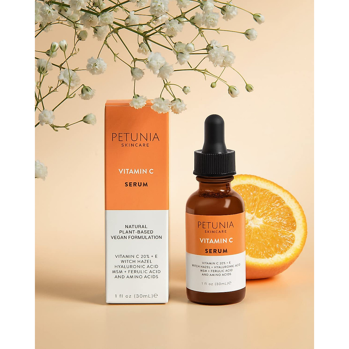 Vitamin C Serum for Face 20% with Hyaluronic Acid and Ferulic Acid, Anti Aging Collagen Booster, Natural Organic Skin Care for Acne Scars, Wrinkles, Fades Dark, Age Spot, Sun Damage