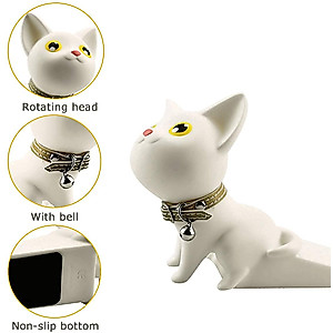 Bamboo's Grocery Cute Cat Door Stopper,Works on All Surfaces, Non Scratching, Strong Grip (White)