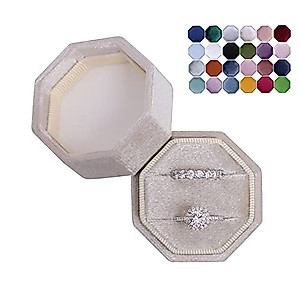 BLUTETE Velvet 2 Slots Jewelry Ring Box Engagement Wedding Box Keepsake Box Bridal Photo Ring Double Slots Octagon (Champagne)