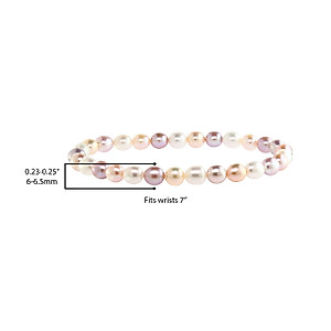 AAAA 6-6.5mm White, Natural Pink, & Natural Peach Colored Round Freshwater Cultured Pearl Bride & Bridesmaid Stetch Strand Bracelet- 7"