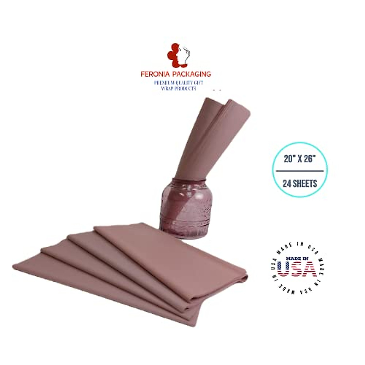 Rose Gold Tissue Paper Squares, Bulk 24 Sheets, Premium Gift Wrap and Art Supplies for Birthdays, Holidays, or Presents by Feronia packaging, Large 20 Inch x 26 Inch