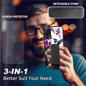 RYUITHDJP for TCL 40XL Case Hummingbirds Girl Theme with Screen Protector Detachable Stand Phone Case for TCL 40 XL Case Soft TPU Stylish Protective Cover