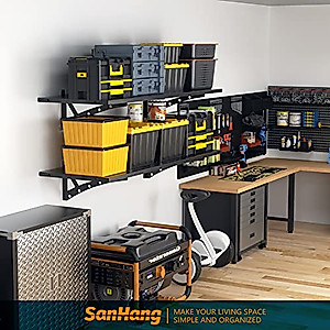 Sanhang 2Pack 1.3x4ft Garage Storage Wall Shelves, Wall Shelf Garage Storage Rack Floating Shelves (Black)