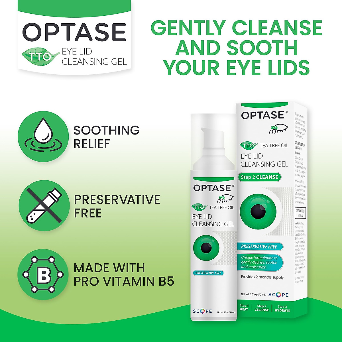 OPTASE TTO Eye Lid Cleansing Gel - Tea Tree Oil Cleanser - Preservative Free, Natural Ingredients - Soothes Dry Eye and Eyelid Irritation - Made With Pro-Vitamin B5-1.7 oz