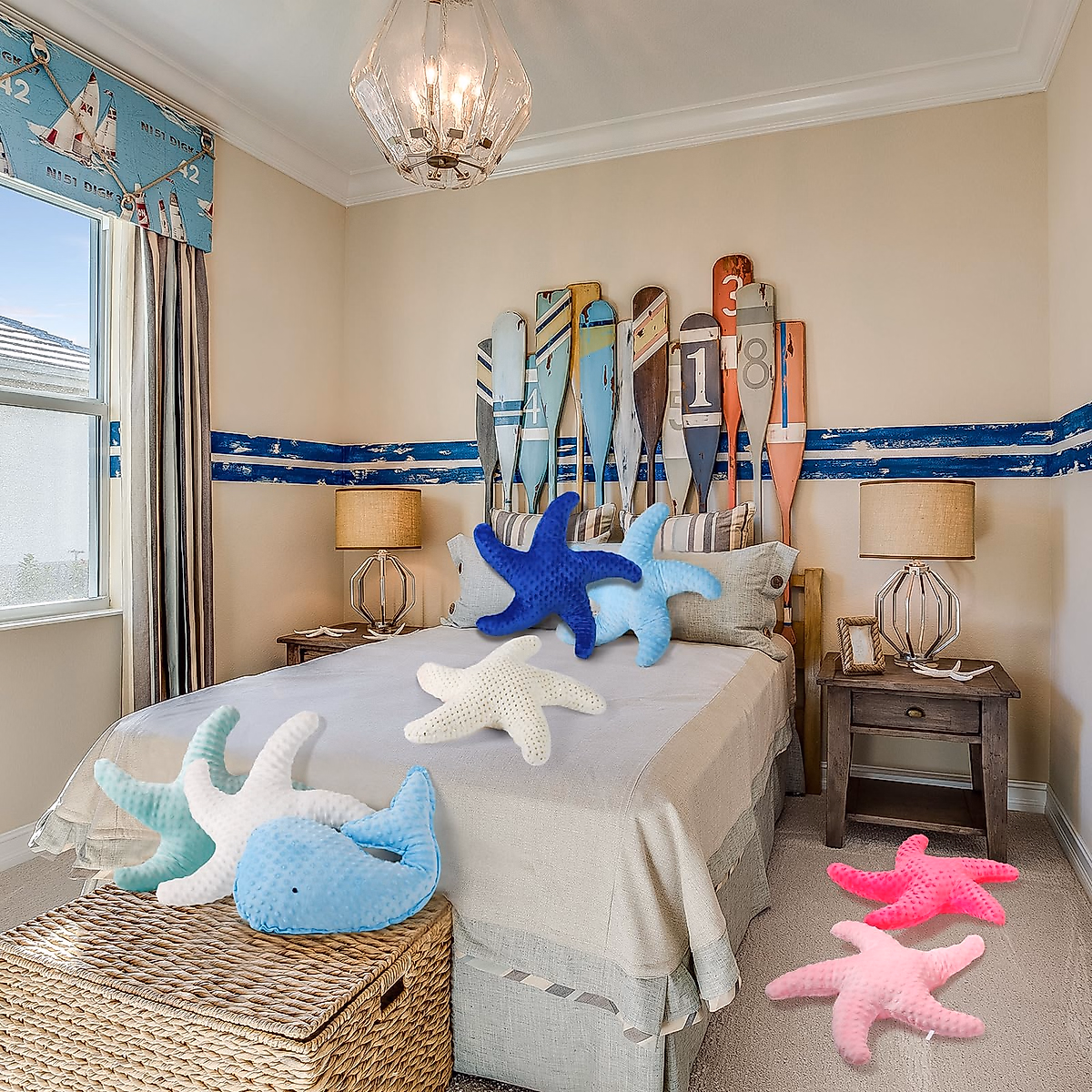 Marble Empire Starfish Pillow Shaped Beach Decorative Throw Pillows Cute Coastal Stuffed Animal Plush Soft Ocean Bedding for Bedroom(Blue)