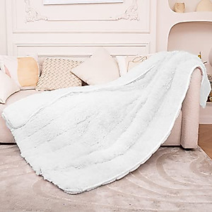 Yescool Faux Fur Weighted Blanket 60"x80" 20lbs,Fuzzy Cozy Shaggy Weighted Blanket Queen Size for Adult，Fluffy Sherpa Comfy Heavy Blanket for Women Men,Warm Soft Plush White Blanket for Couch Sofa Bed