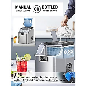 Kndko Ice Cube Maker Machine Countertop, 2 Ways to Add Water, 45Lbs/Day, 24 Pcs Ready in 13 Mins, 2.6 lbs Capacity, Ice Makers Countertop with 24H Timer for Home Bar RV,Stainless Steel Ice Maker