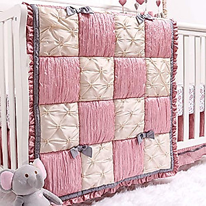 The Peanutshell Bella Crib Bedding Set for Baby Girls - 3 Piece Nursery Set - Crib Quilt, Fitted Crib Sheet, Dust Ruffle